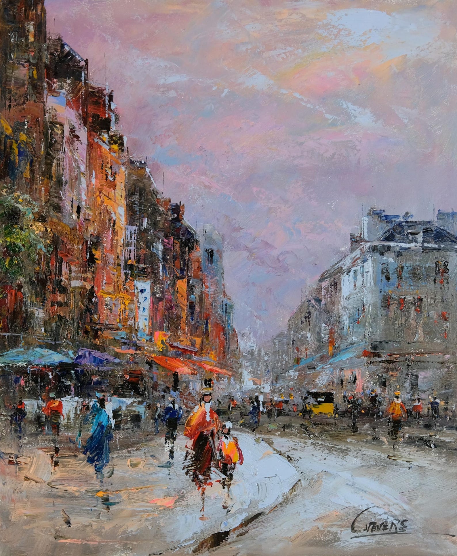 Framed Oil Painting, Signed by C Vevers, Snowed Brooklyn NY , Winter ...