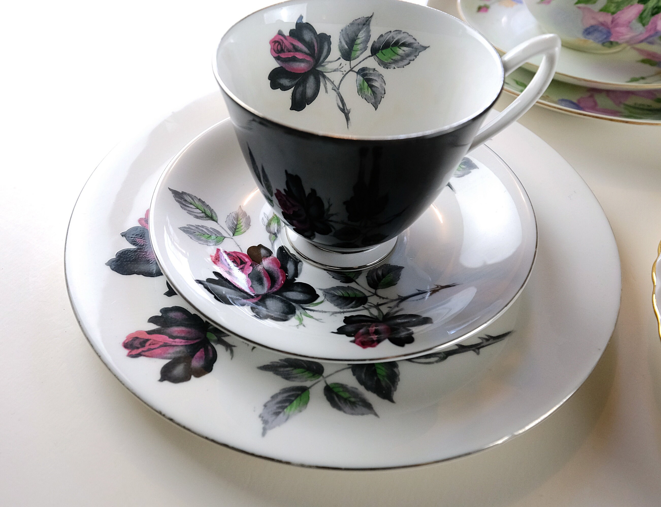 3 Set Tea Cup Saucer and Dessert Plate Assorted Vintage Cup & - Etsy UK