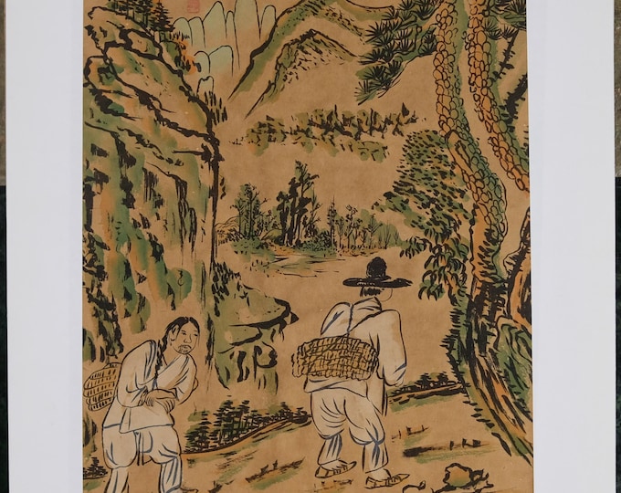 Vintage Korean Watercolor on Rice-paper, Reproduction of Old ...