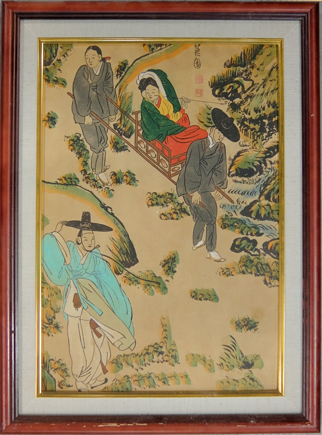 Framed Vintage Korean Watercolor on Rice-paper, Reproduction Old ...
