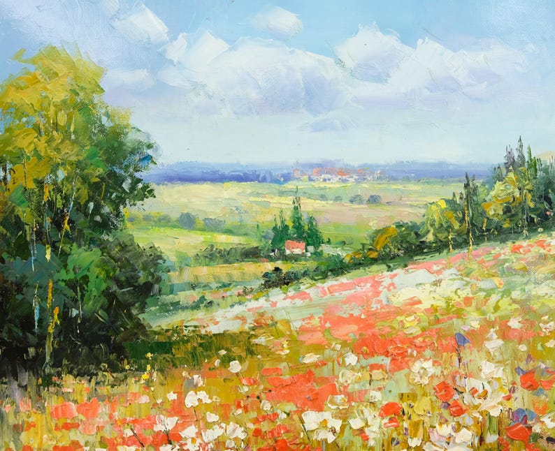 Framed Oil Painting on Canvas, Summer Hill Landscape by Korean Artist ...
