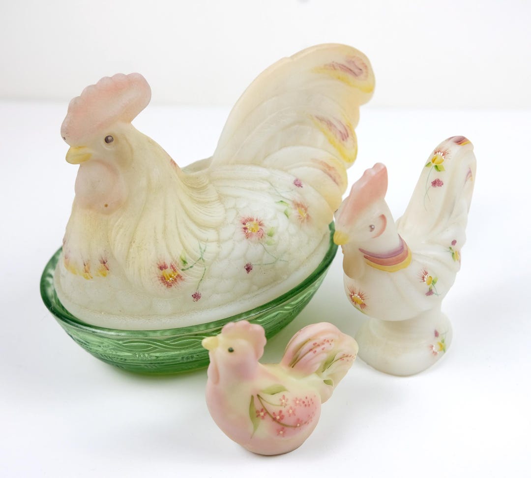 3pcs Vintage Fenton Glass Hen on Nest Set - Hand Painted, Signed - Etsy
