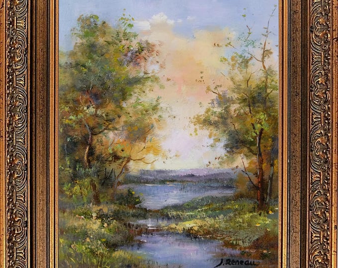 Gold Framed Lakeview Summer Landscape Oil Painting, Impressionism ...