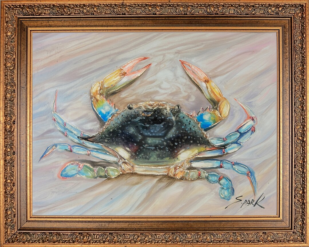 Blue Crab Portrait Oil on Canvas With Antique Gold Ornate - Etsy