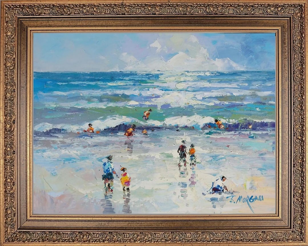 J Morgan Signed Summer Beach Painting, Korean Impressionist Art, Framed ...