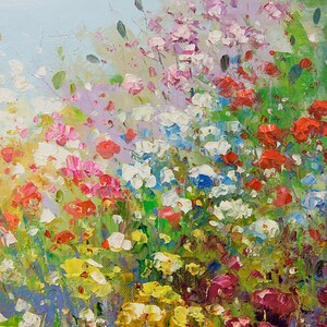 Gold Framed Oil on Canvas, Red Flower Garden Scene Landscape by Morgan ...