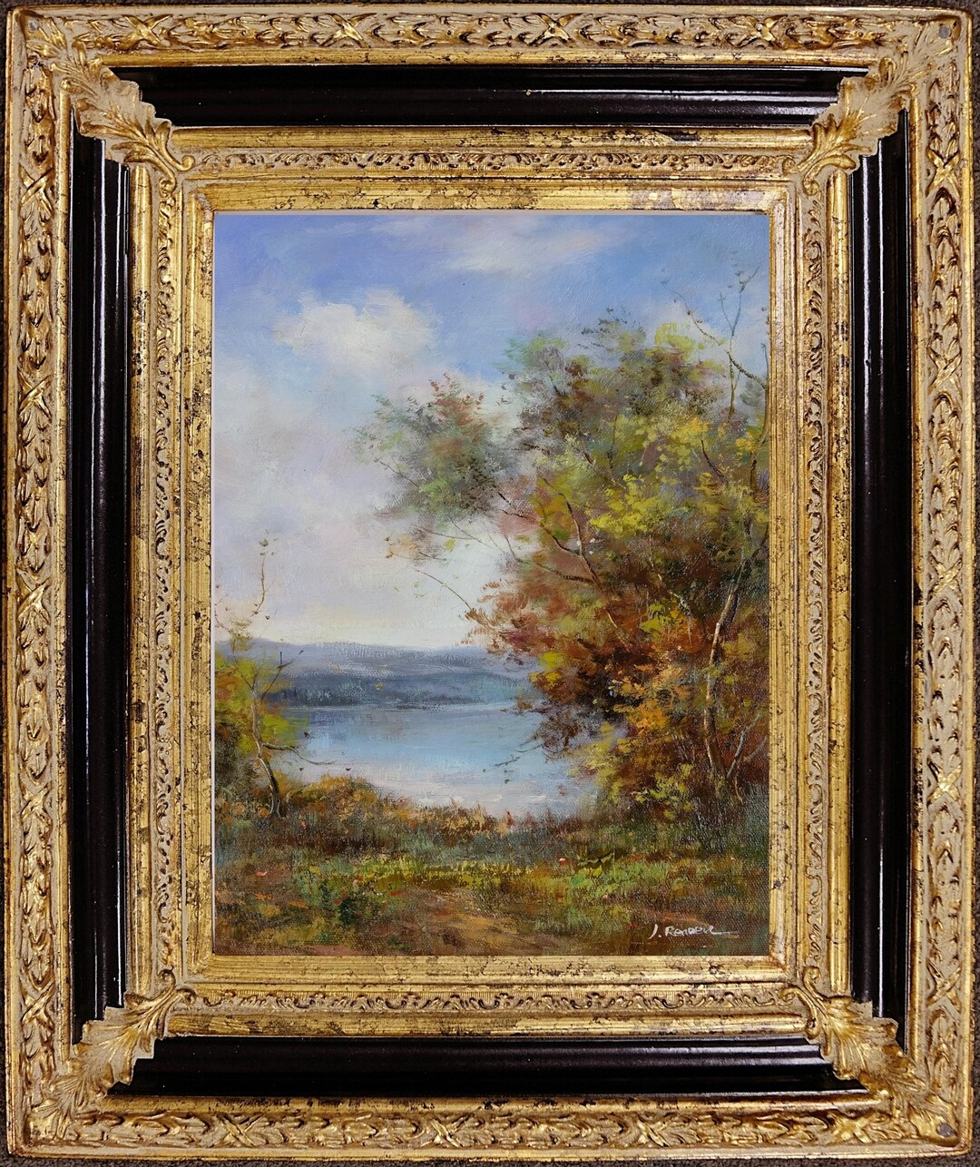 Black & Gold Framed French Landscape, Original Oil Painting, Signed by ...