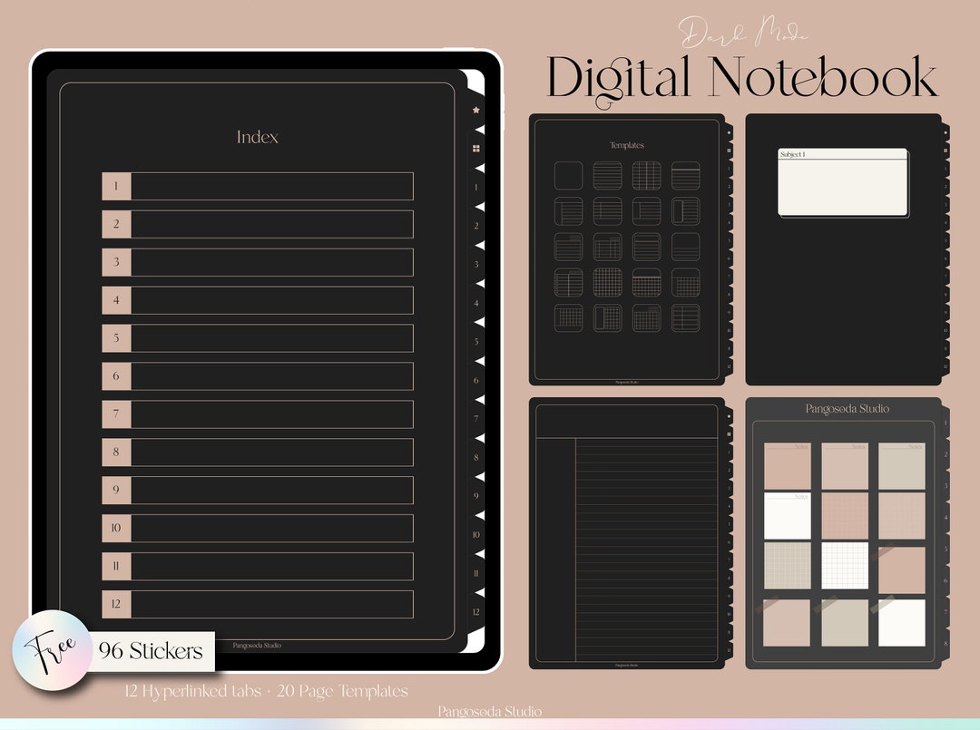 Dark Mode 12 Subject Hyperlinked Tab, Digital Notebook,notability ...