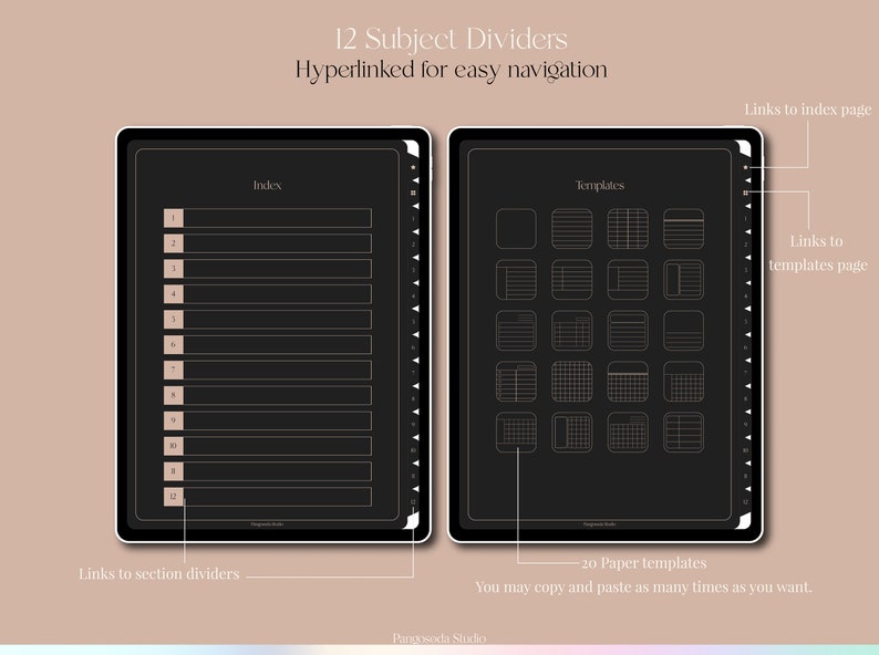 Dark Mode 12 Subject Hyperlinked Tab, Digital Notebook,notability ...