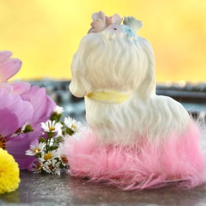 ANAMORPHIC DOG Figurine | Napcoware White Dog Knick Knack With Flower ...