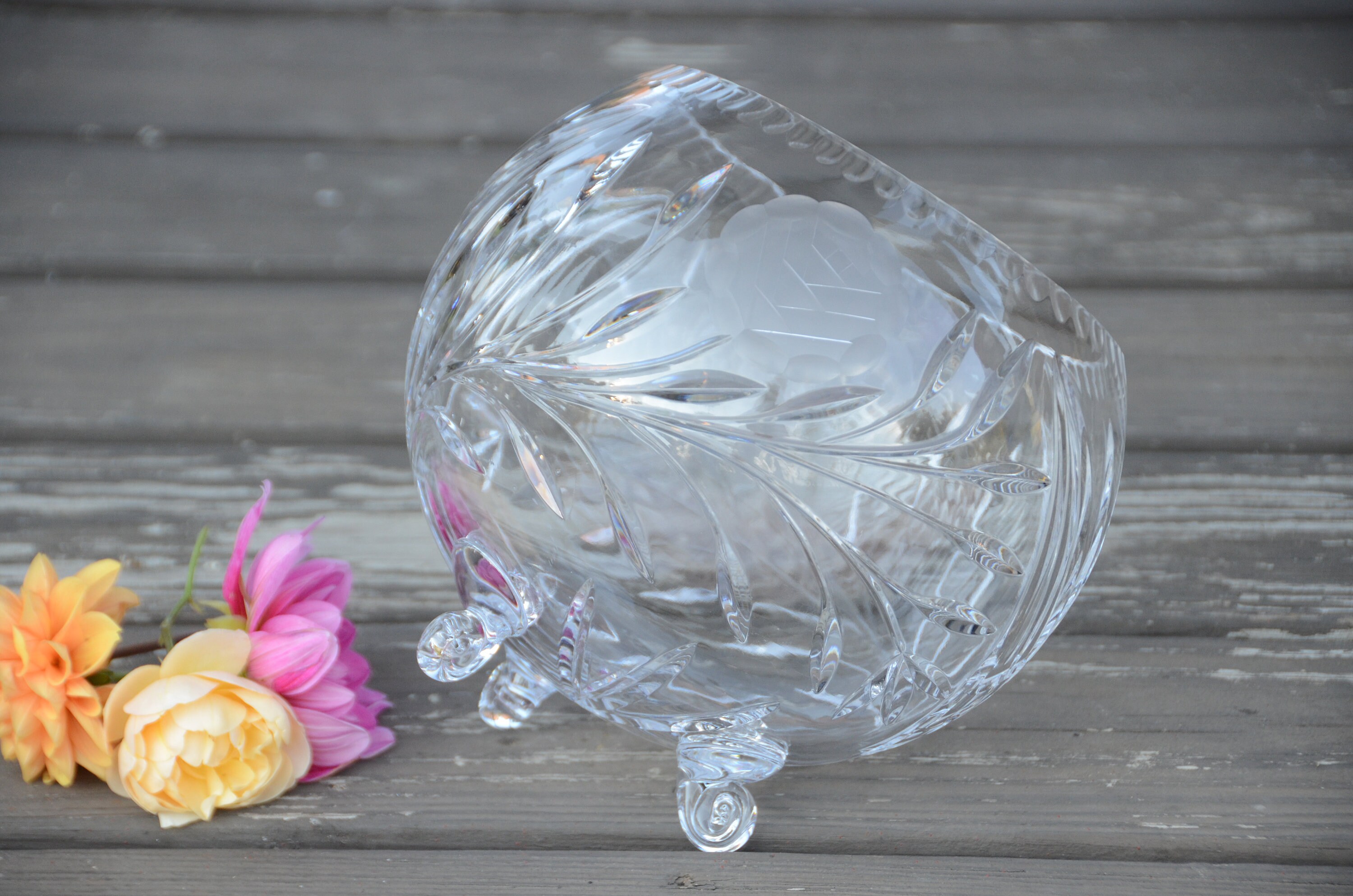 HUGE Crystal Cut Clear Glass ROSE BOWL Wedding Centerpiece | Etsy