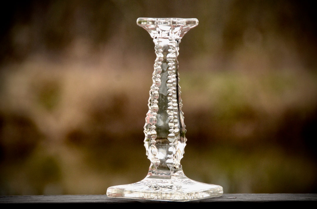 Antique Fry H.C. Glass Candlestick Holder: Colonial Pillar Design ...