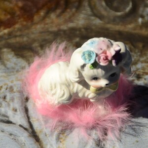 ANAMORPHIC DOG Figurine | Napcoware White Dog Knick Knack With Flower ...