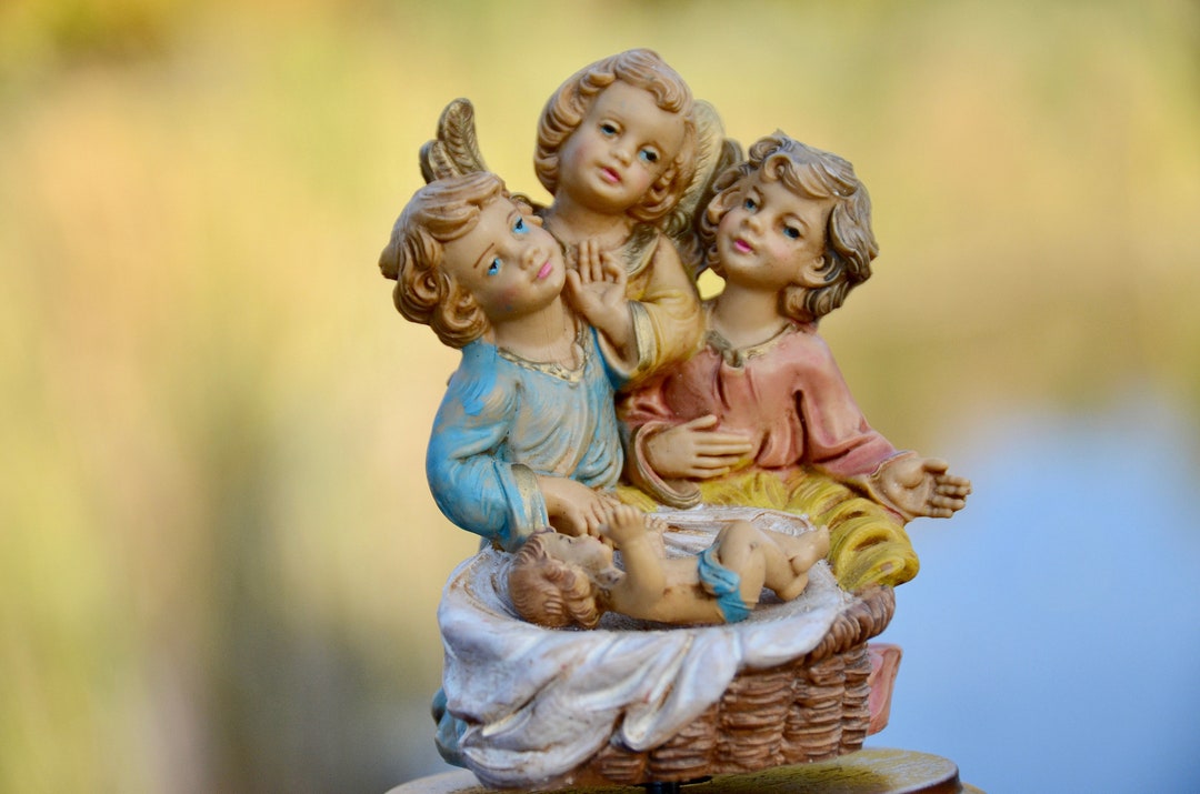 Fontanini ANGELS MUSIC BOX Silent Night Music Nativity Scene Baby Jesus ...