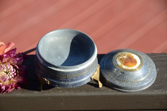 Antique METAL POWDER BOX | Victorian Jewelry Powder B… - Gem
