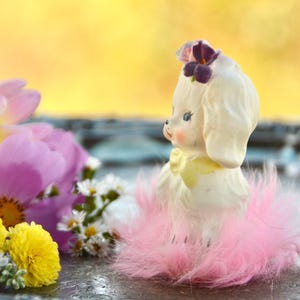 ANAMORPHIC DOG Figurine | Napcoware White Dog Knick Knack With Flower ...