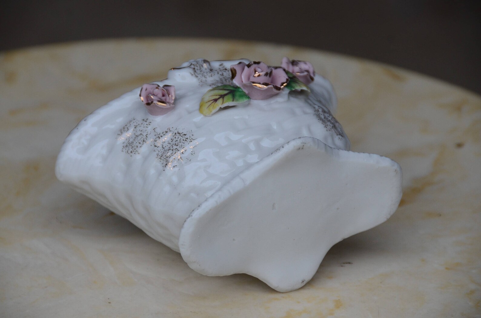 Bone China/porcelain Basket With Applied Roses and Gold Gilt. - Etsy