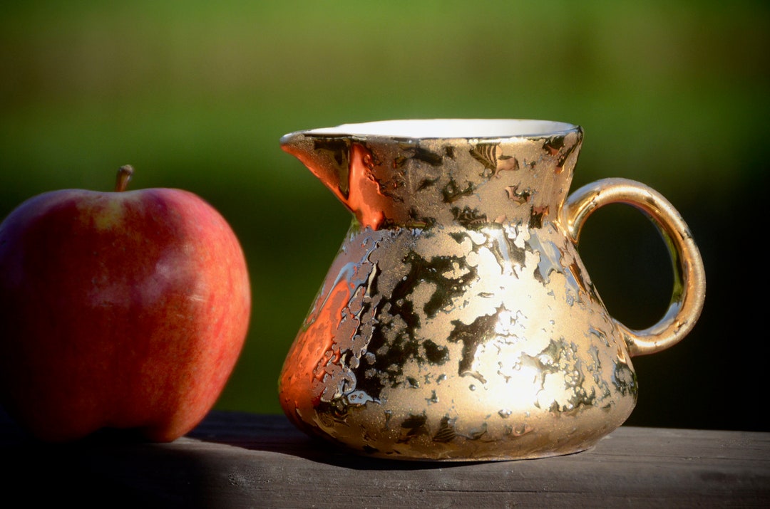 WEEPING GOLD Mid-century Pitcher | MOD Gold Creamer | Retro Pottery ...