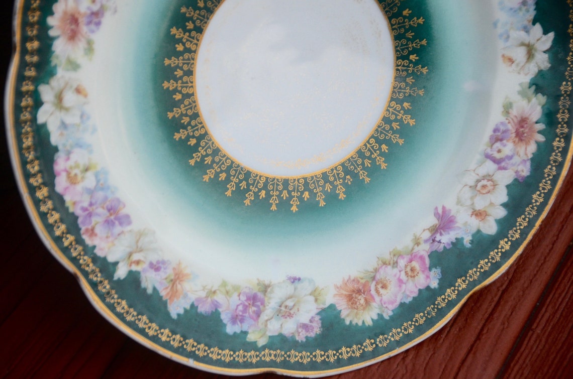 Antique Austria PLATE Teal Cabinet Plate Merkelsgrun | Etsy
