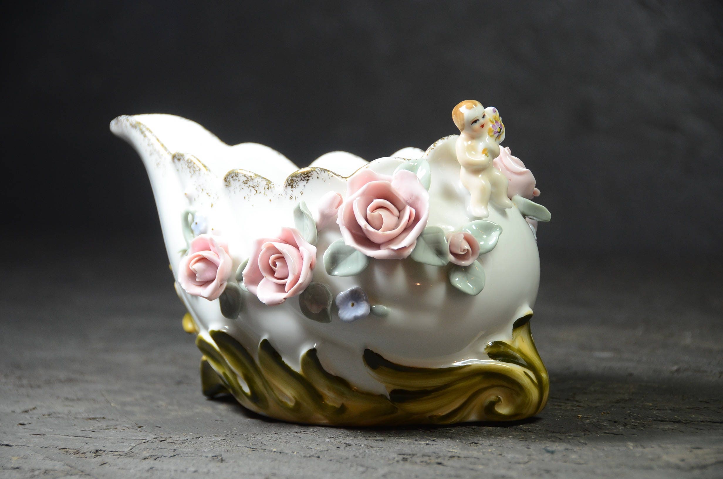 Mid Century SLEIGH PLANTER Candy Cane Holder Cherub Sleigh | Etsy