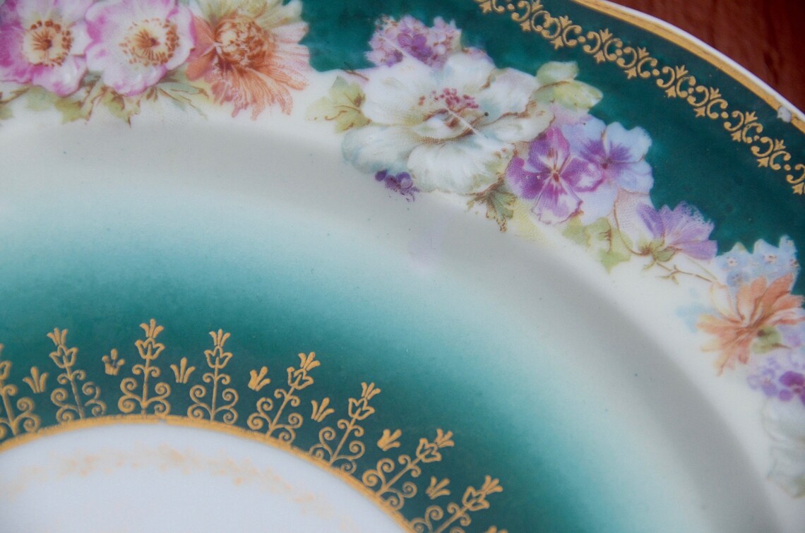 Antique Austria PLATE Teal Cabinet Plate Merkelsgrun | Etsy