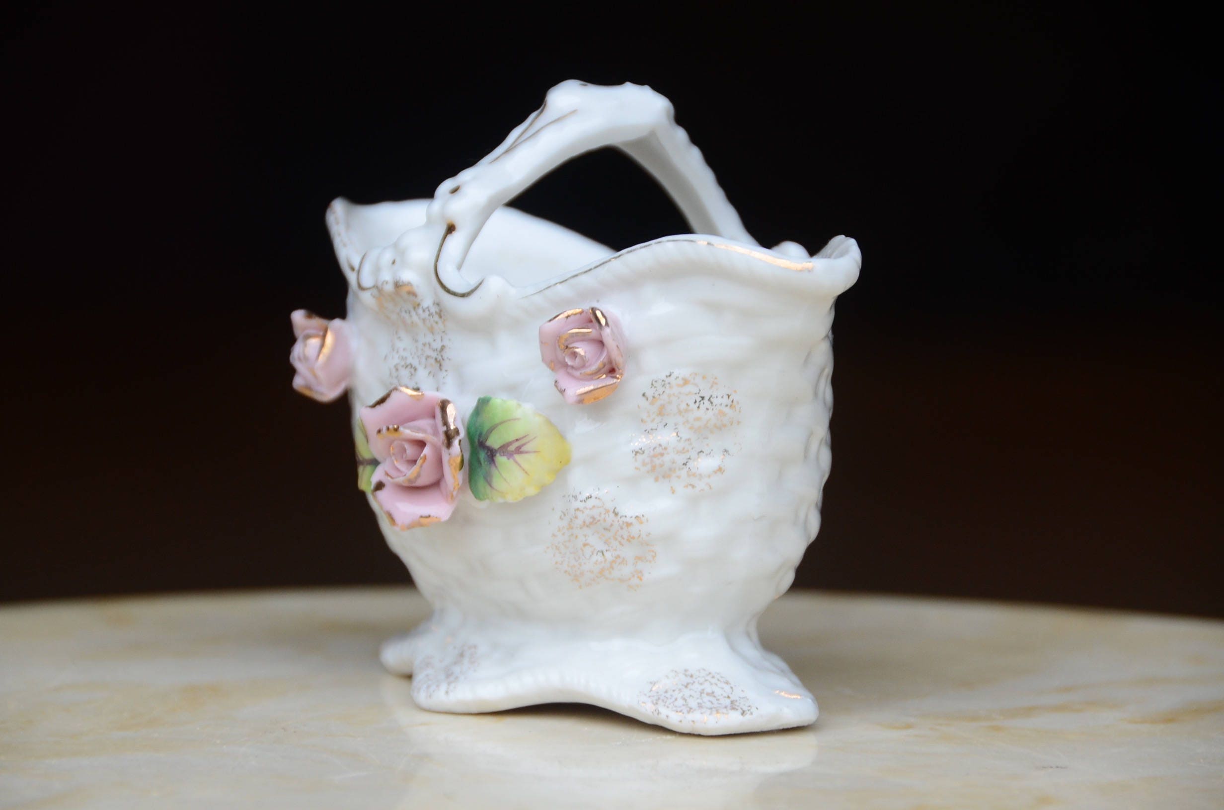 Bone China/porcelain Basket With Applied Roses and Gold Gilt. - Etsy