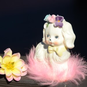 ANAMORPHIC DOG Figurine | Napcoware White Dog Knick Knack With Flower ...