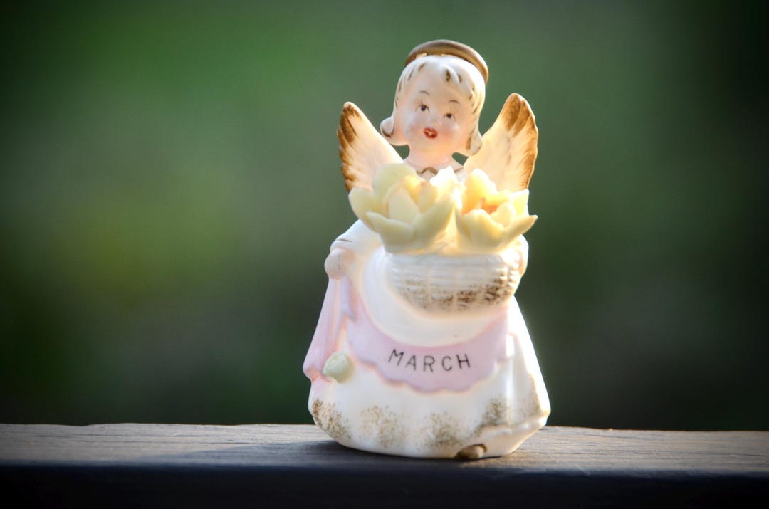 Vintage March Angel Figurine: Porcelain Birthday Cake Topper | Napco ...