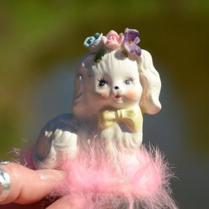 ANAMORPHIC DOG Figurine | Napcoware White Dog Knick Knack With Flower ...