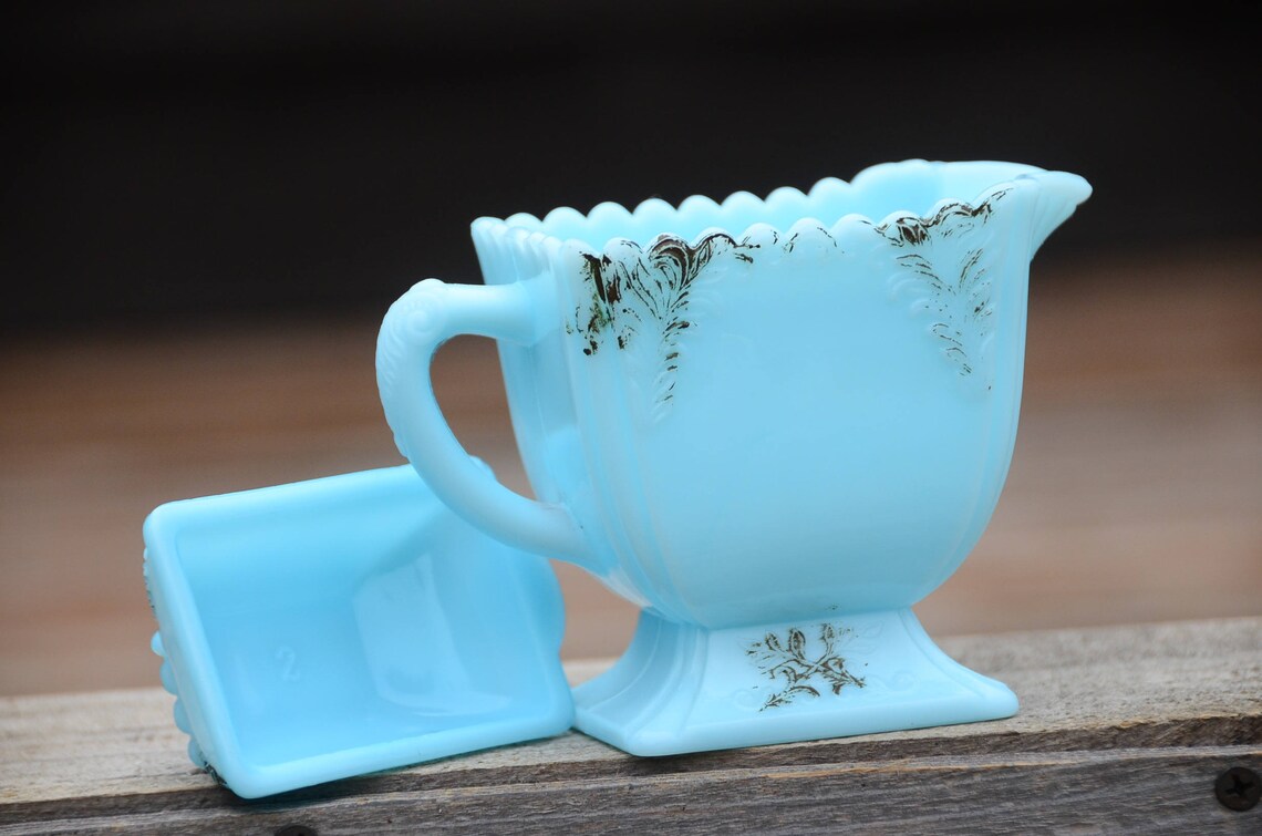 Antique Westmoreland Blue Milk Glass Covered Creamer Bowl & - Etsy Ireland