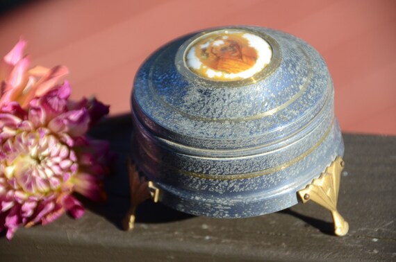 Antique METAL POWDER BOX | Victorian Jewelry Powder B… - Gem