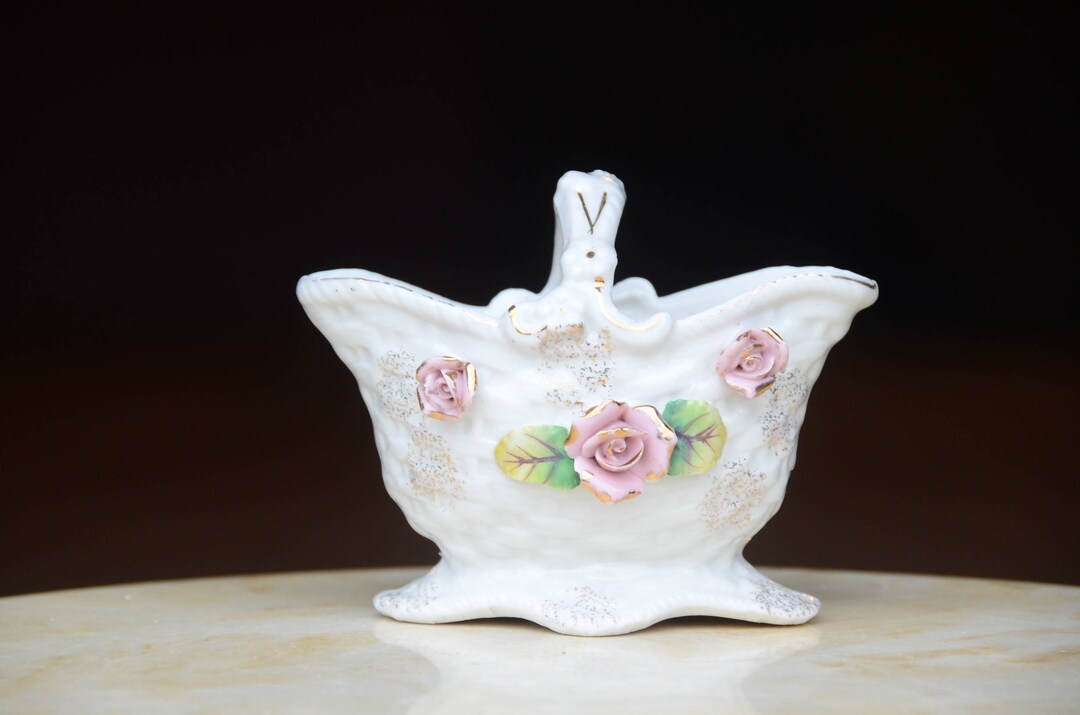Bone China/porcelain Basket With Applied Roses and Gold Gilt. - Etsy