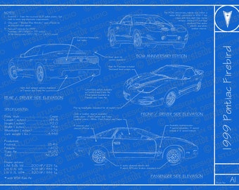 1979 Pontiac Firebird / Trans Am blueprint poster | Etsy