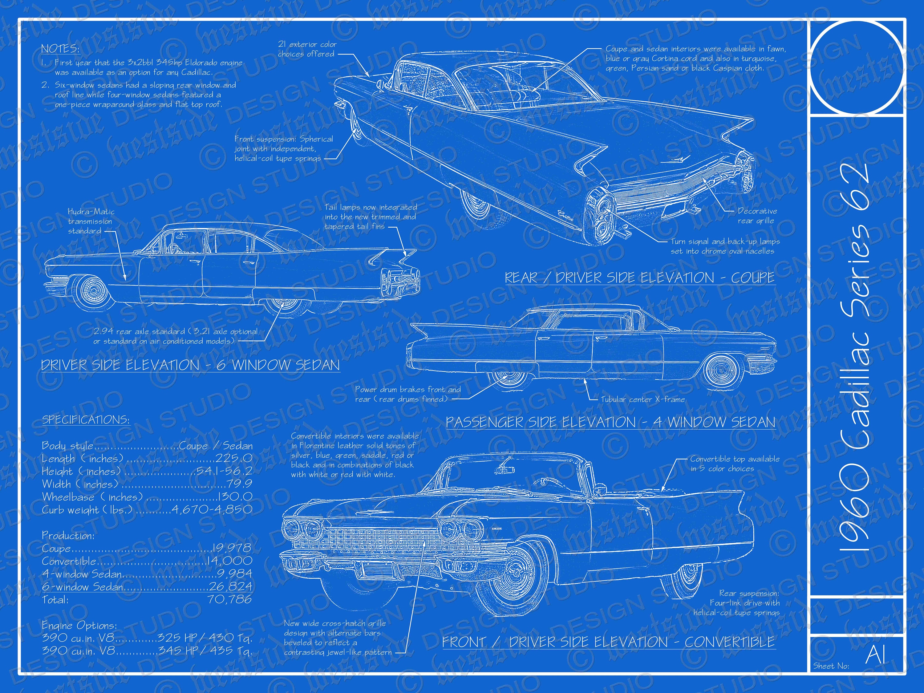 1960 Cadillac Series 62 Blueprint Poster 18x24 - Etsy Ireland