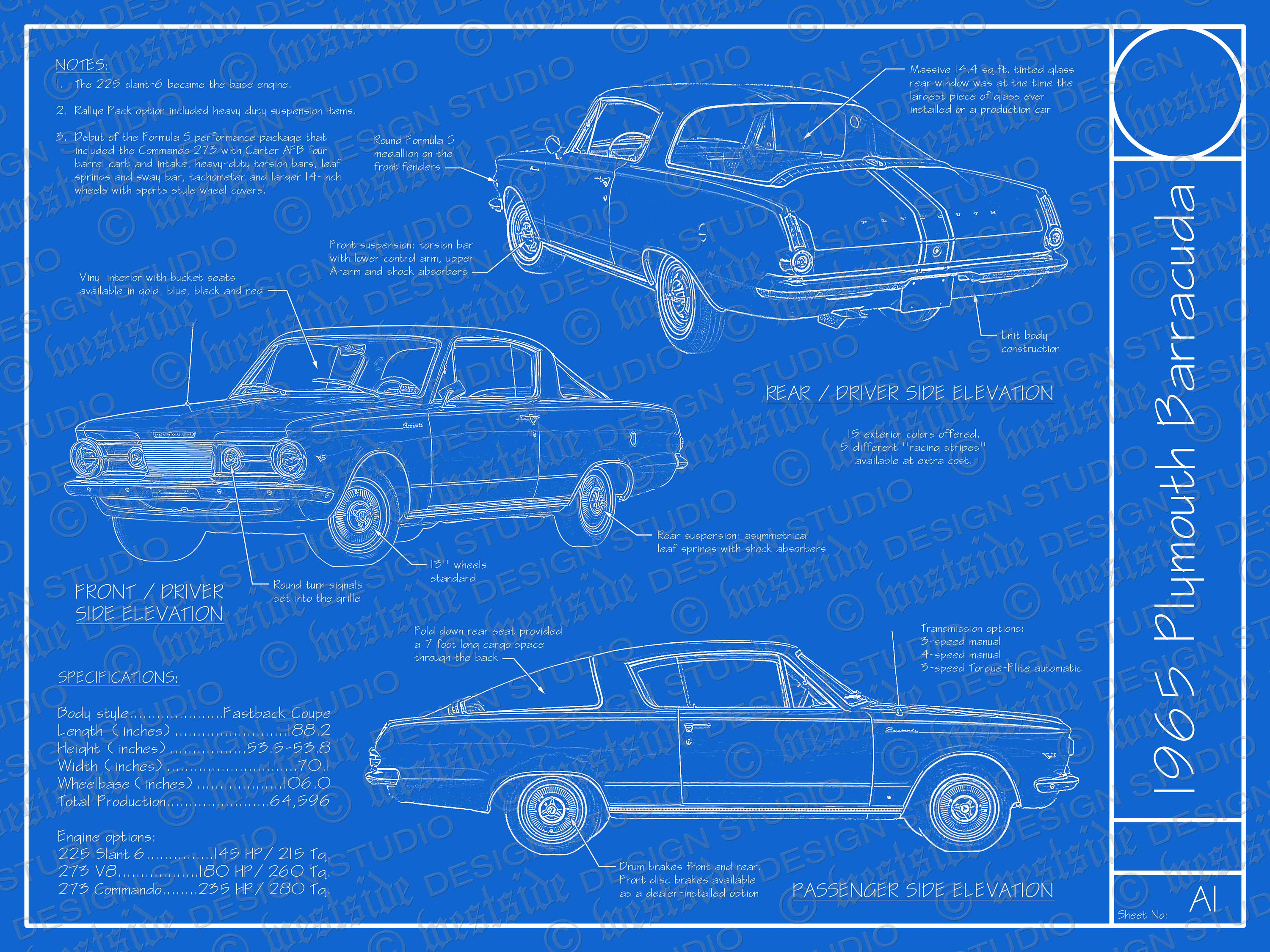 1965 Plymouth Barracuda blueprint poster 18x24 Archivo de imagen ...