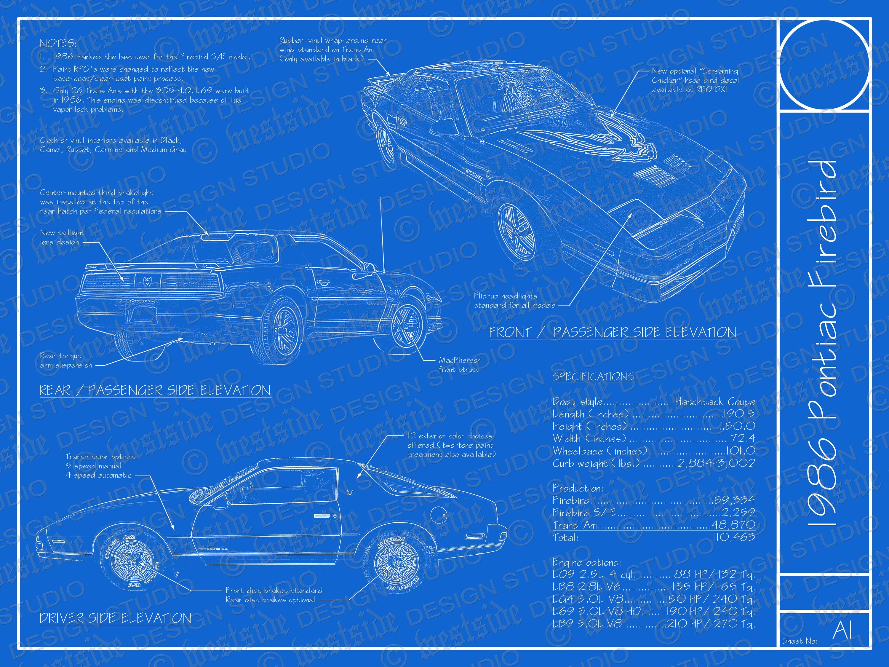 1986 Pontiac Firebird / Trans Am Blueprint Poster - Etsy Australia