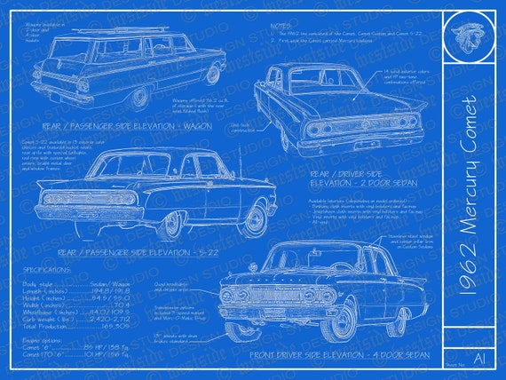 1962 Mercury Comet blueprint poster 18x24 JPEG | Etsy