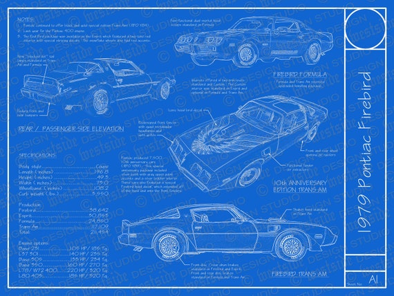 1979 Pontiac Firebird / Trans Am Blueprint Poster - Etsy Finland