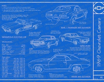 1987 Chevrolet Camaro Blueprint Poster 18"x24" (JPEG Image File) - Etsy