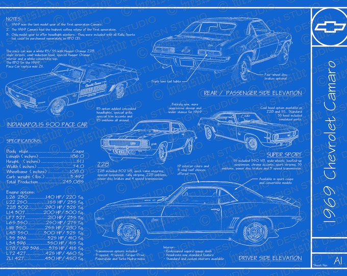 1972 Chevrolet Nova Blueprint Poster 18x24 JPEG Image File - Etsy Canada