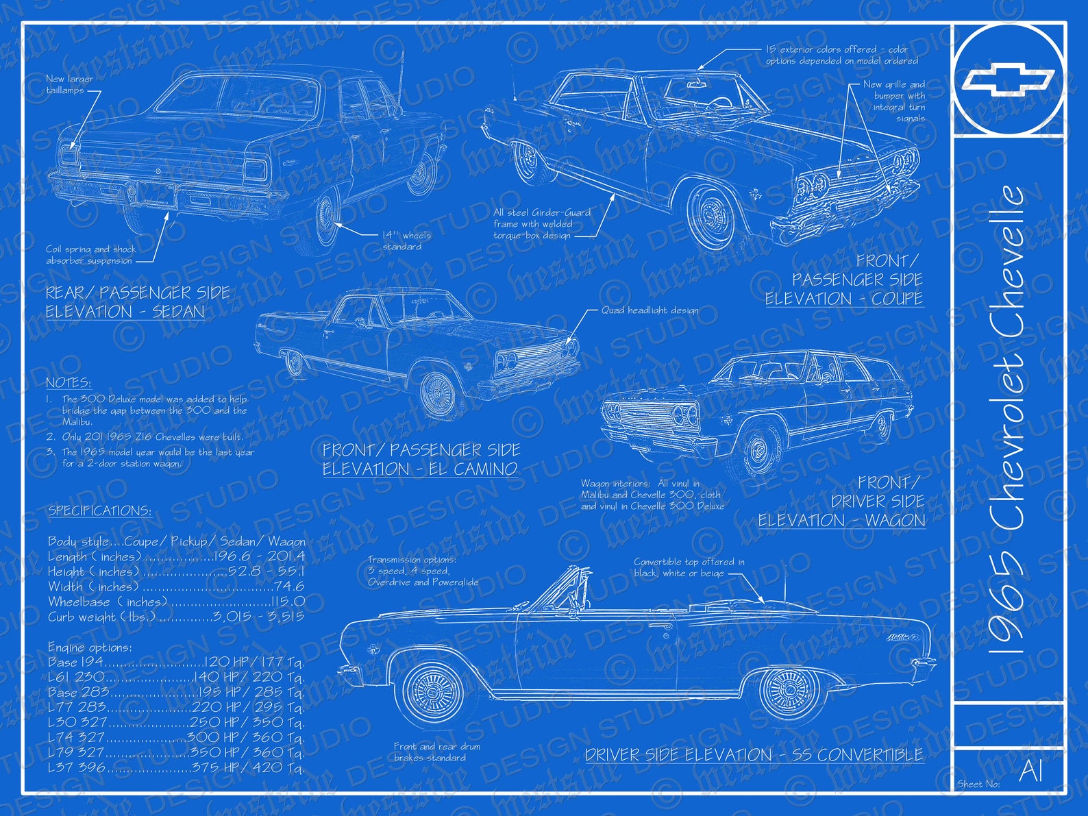 1965 Chevrolet Chevelle Blueprint Poster 18x24 - Etsy