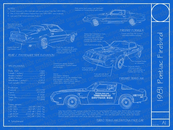 1981 Pontiac Firebird / Trans Am Blueprint Poster | Etsy