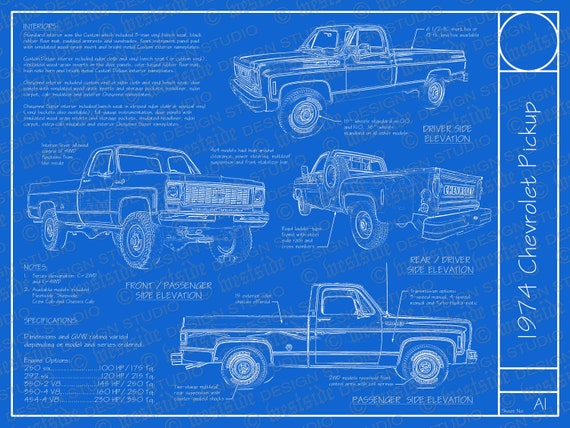 1974 Chevrolet Pickup Blueprint Poster 18x24 | Etsy