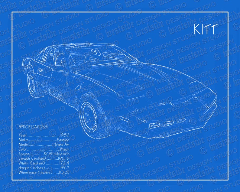 1982 Pontiac Trans Am KITT Blueprint 8x10 JPEG | Etsy