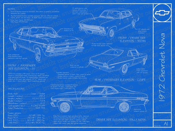 1972 Chevrolet Nova Blueprint Poster 18x24 JPEG - Etsy Canada