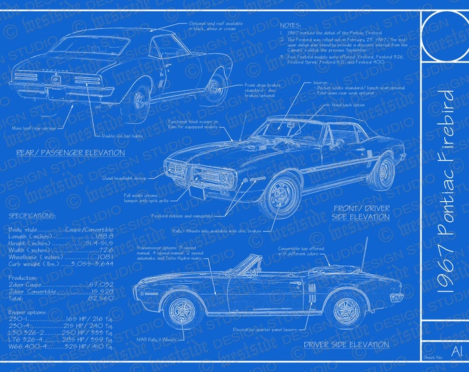 1978 Pontiac Firebird / Trans Am Blueprint Poster 18"x24" (digital ...