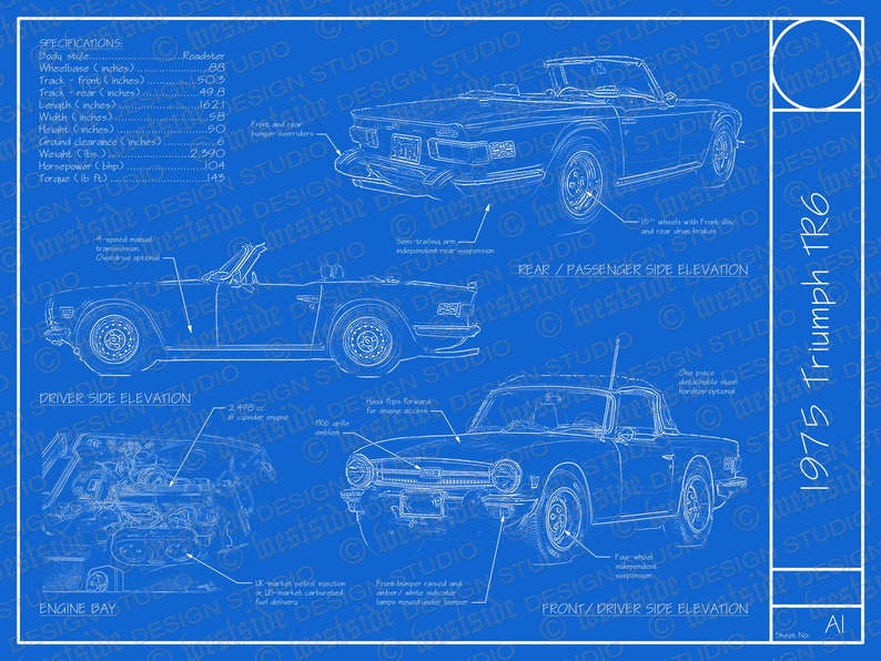 1975 Triumph TR6 Blueprint Poster 18"x24" (digital Image File) - Etsy