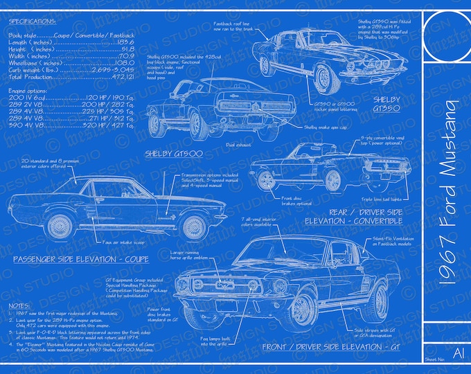 1969 Ford Mustang Blueprint Poster 18"x24" (digital Image File) - Etsy ...