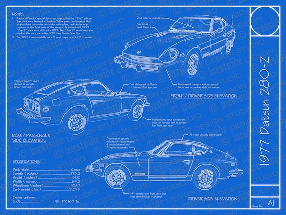 1977 Nissan Datsun 280-Z Blueprint Poster 18x24 - Etsy