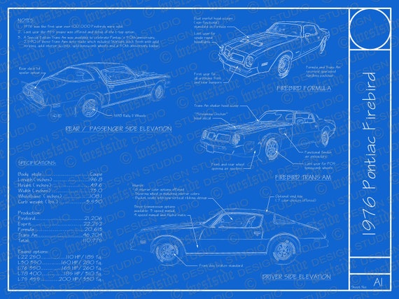 1976 Pontiac Firebird / Trans Am Blueprint Poster | Etsy